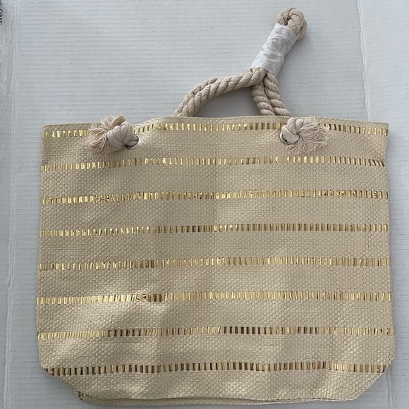 Lancome | Bags | New Raffia And Gold Summer Beach Bag | Poshmark